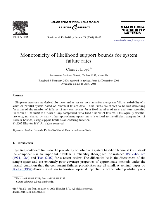 (PDF) Monotonicity of likelihood support bounds for system failure rates