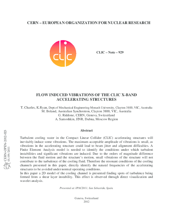 (PDF) Flow induced vibrations of the CLIC X-Band accelerating structures