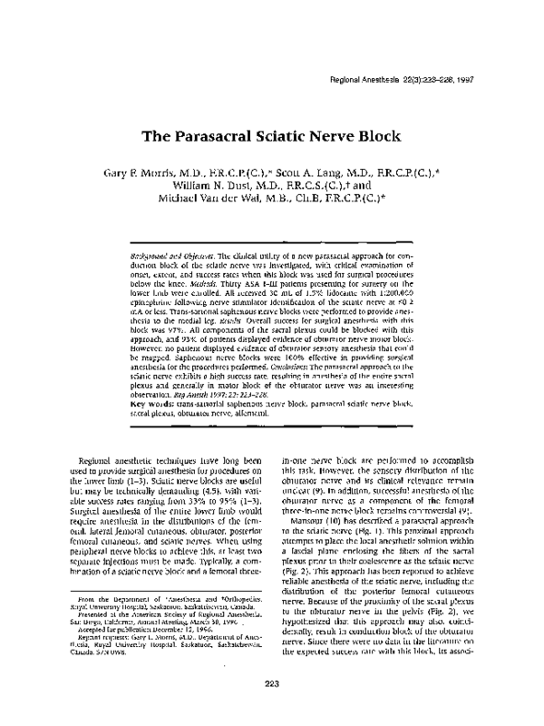 (PDF) The parasacral sciatic nerve block†