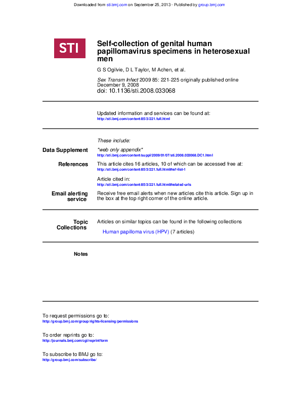 (PDF) Self-collection of genital human papillomavirus specimens in ...