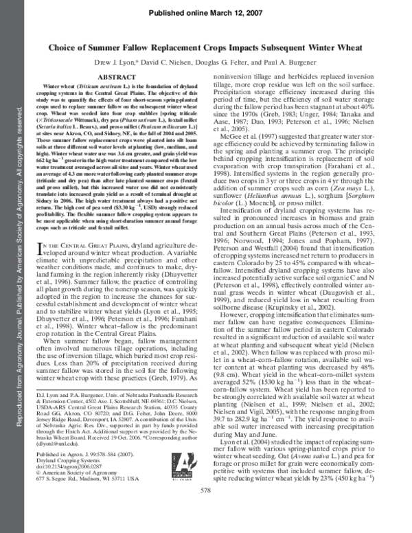 (PDF) Choice of Summer Fallow Replacement Crops Impacts Subsequent ...