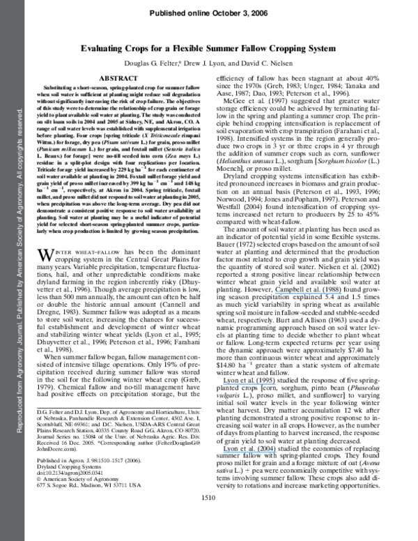 (PDF) Evaluating Crops for a Flexible Summer Fallow Cropping System