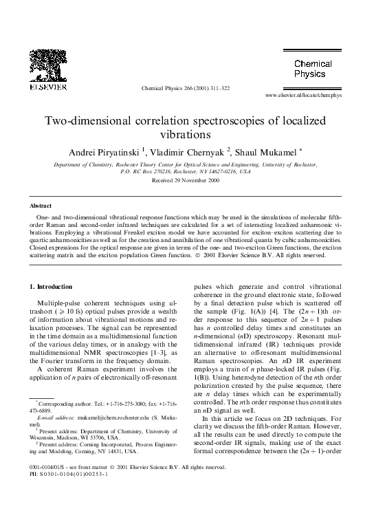 Pdf Two Dimensional Correlation Spectroscopies Of Localized Vibrations