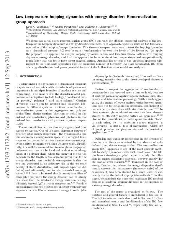 (PDF) Low-temperature hopping dynamics with energy disorder ...