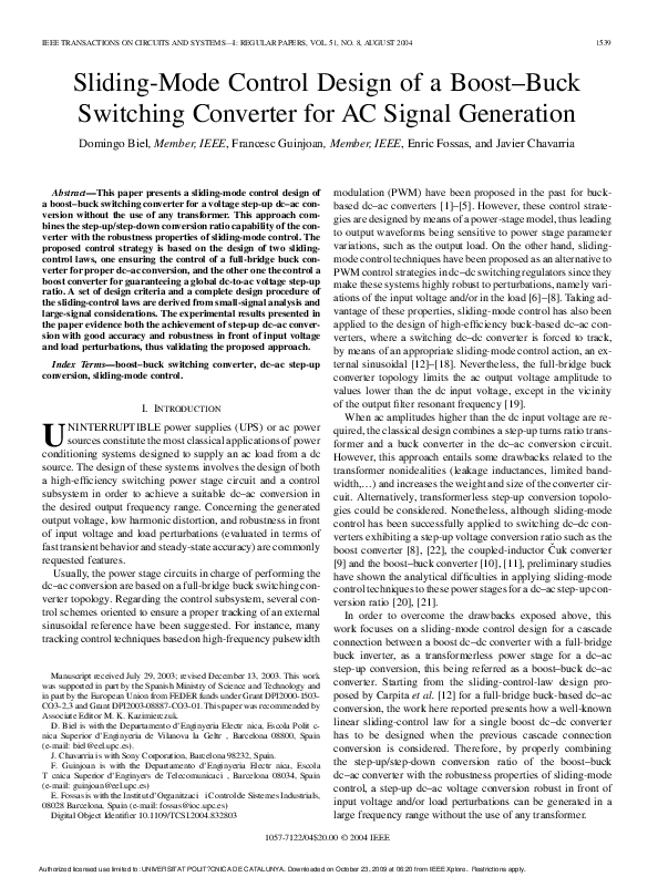 (PDF) Sliding-Mode Control Design of a Boost–Buck Switching Converter ...