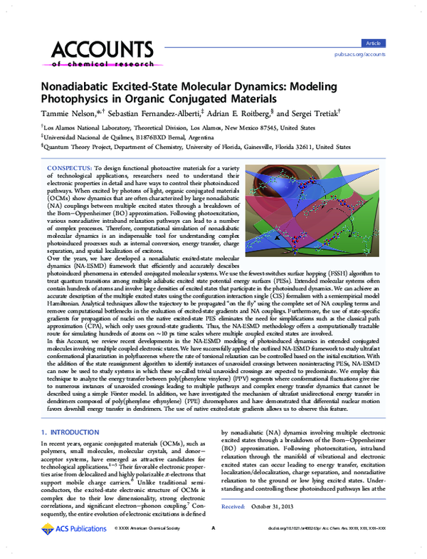 (PDF) Nonadiabatic Excited-State Molecular Dynamics: Modeling Photophysics in Organic Conjugated ...