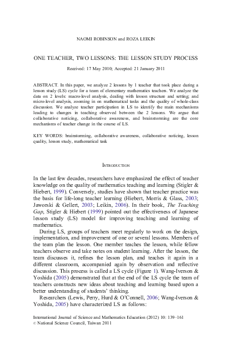(PDF) ONE TEACHER, TWO LESSONS: THE LESSON STUDY PROCESS