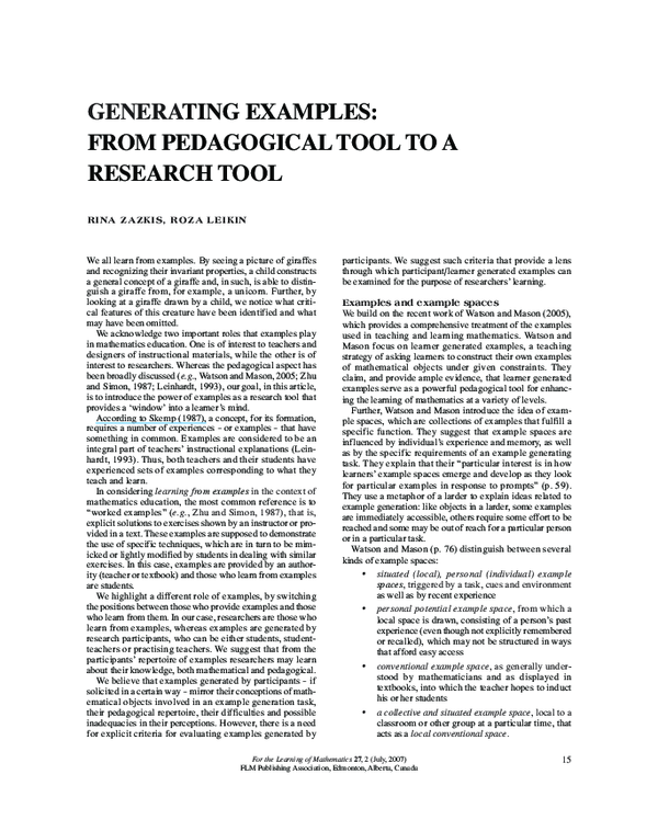 (PDF) Generating examples: From pedagogical tool to a research tool