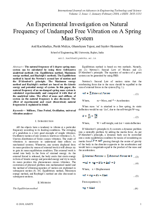 (PDF) An Experimental Investigation on Natural Frequency of Undamped ...