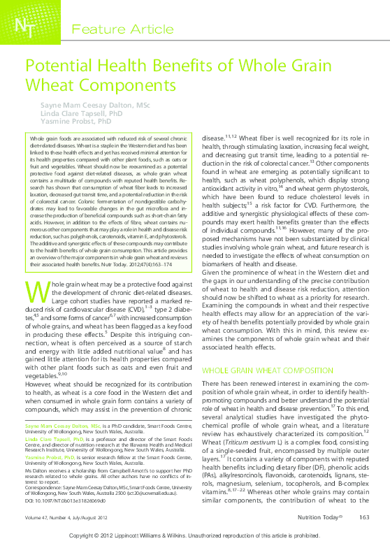 (PDF) Potential Health Benefits of Whole Grain Wheat Components