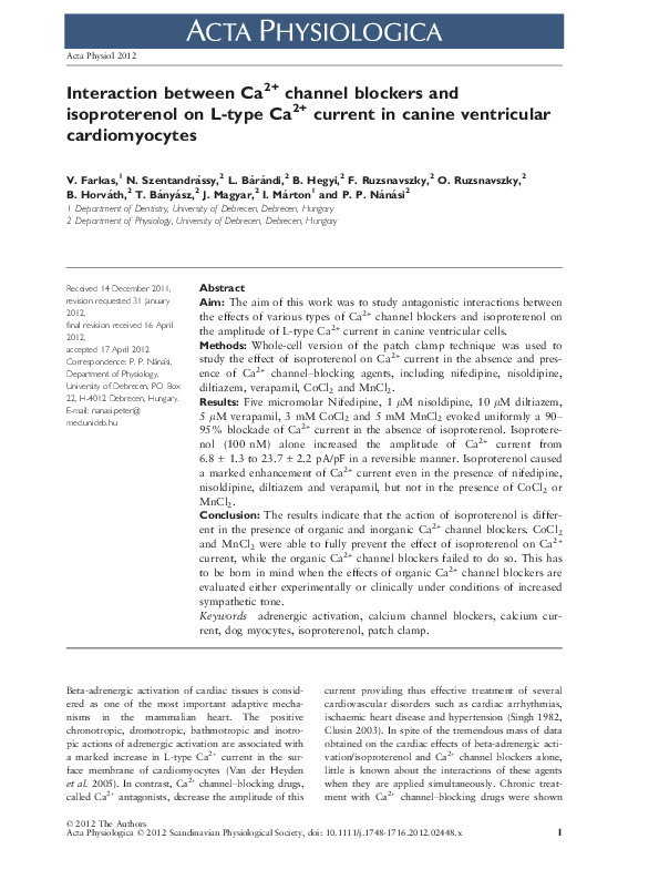 (PDF) Interaction between Ca2+ channel blockers and isoproterenol on L ...