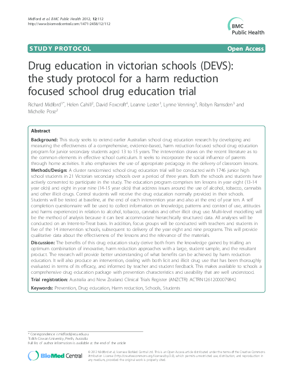 (PDF) Drug education in victorian schools (DEVS): the study protocol ...