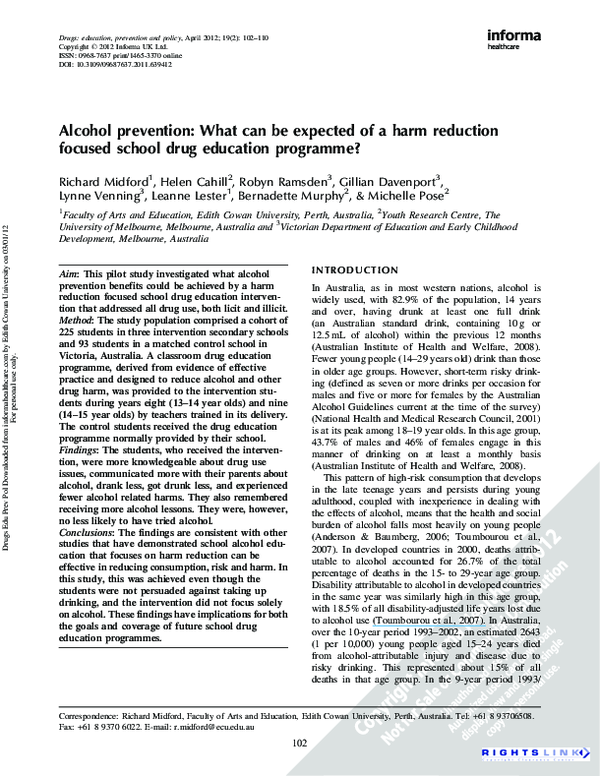 (PDF) Alcohol prevention: What can be expected of a harm reduction ...