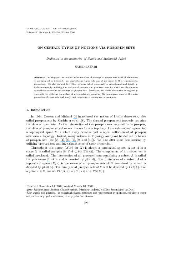 (PDF) On certain types of notions via preopen sets