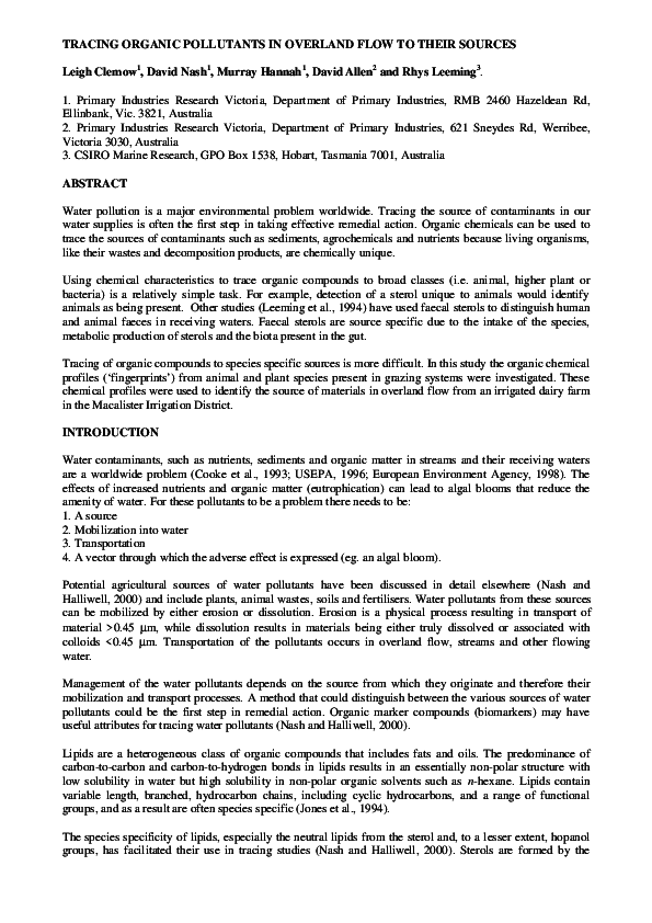 (PDF) Tracing Sources of Organic Water Pollutants