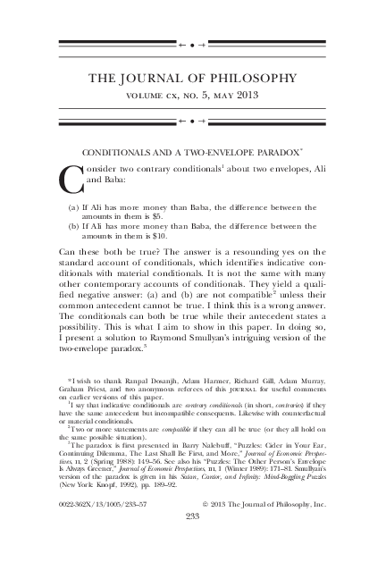 (PDF) Conditionals and a two-envelope paradox
