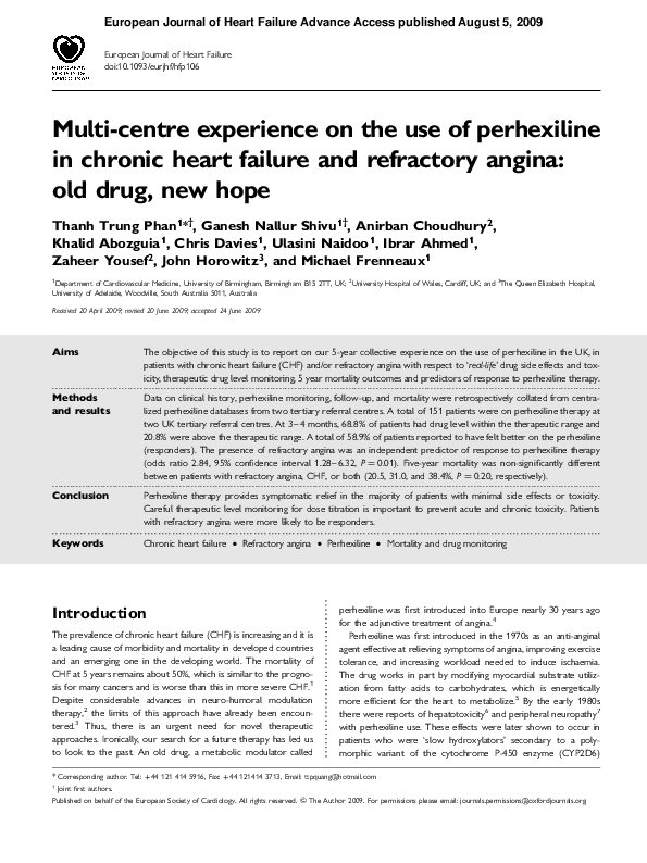 (PDF) Multi-centre experience on the use of perhexiline in chronic ...