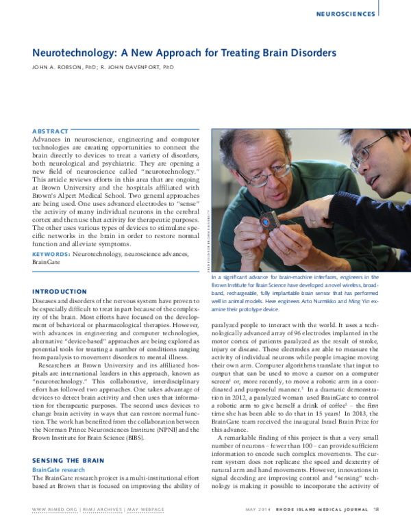 (PDF) Neurotechnology: A New Approach for Treating Brain Disorders
