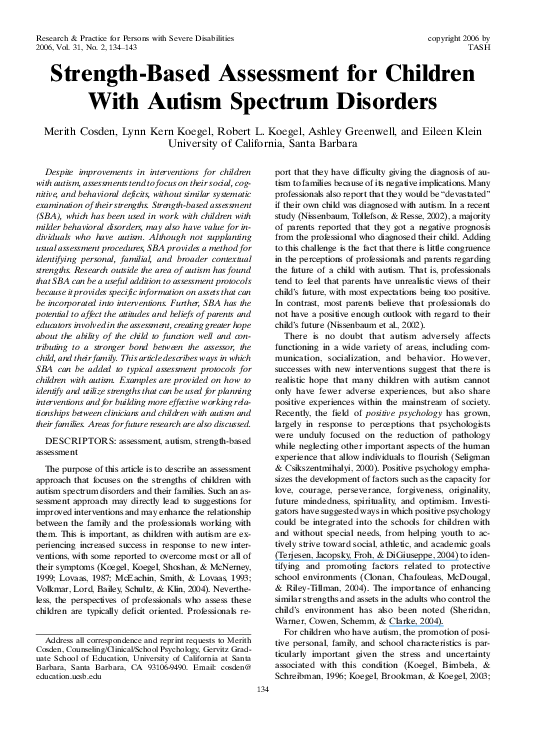 (PDF) Strength-based assessment for children with autism spectrum disorders