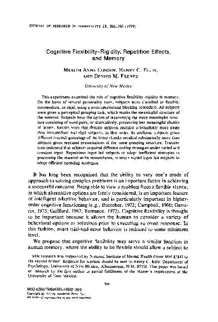 (PDF) Cognitive flexibility-rigidity, repetition effects, and memory