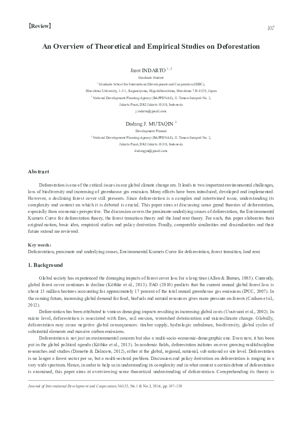 (PDF) An overview of theoretical and empirical studies on deforestation