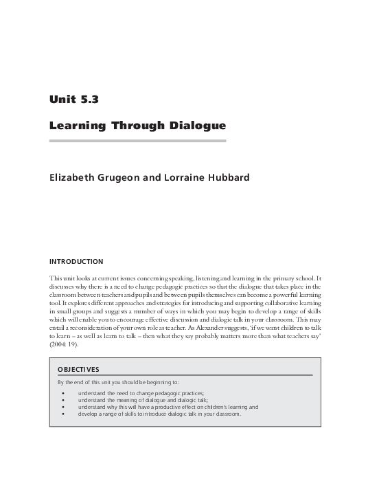 (PDF) Unit 5.3 Learning Through Dialogue