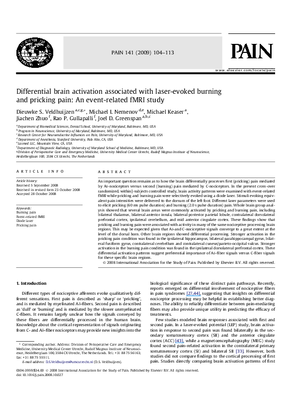 (PDF) Differential brain activation associated with laser-evoked ...