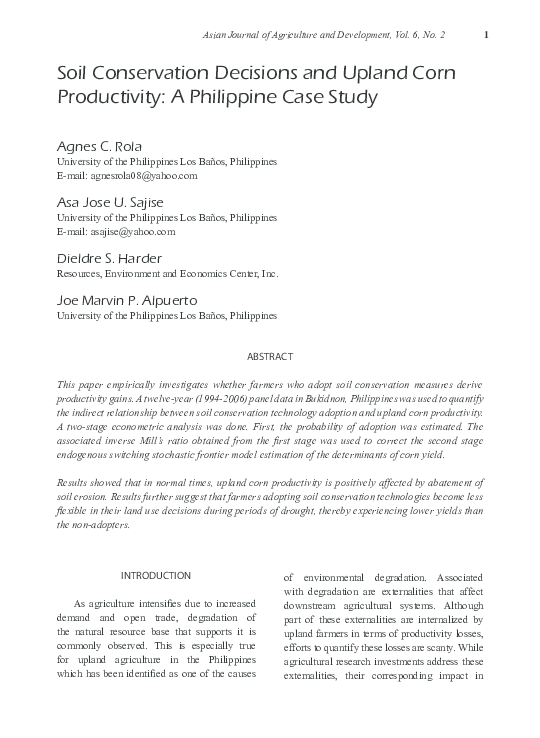 (PDF) Soil Conservation Decisions and Upland Corn Productivity: A ...
