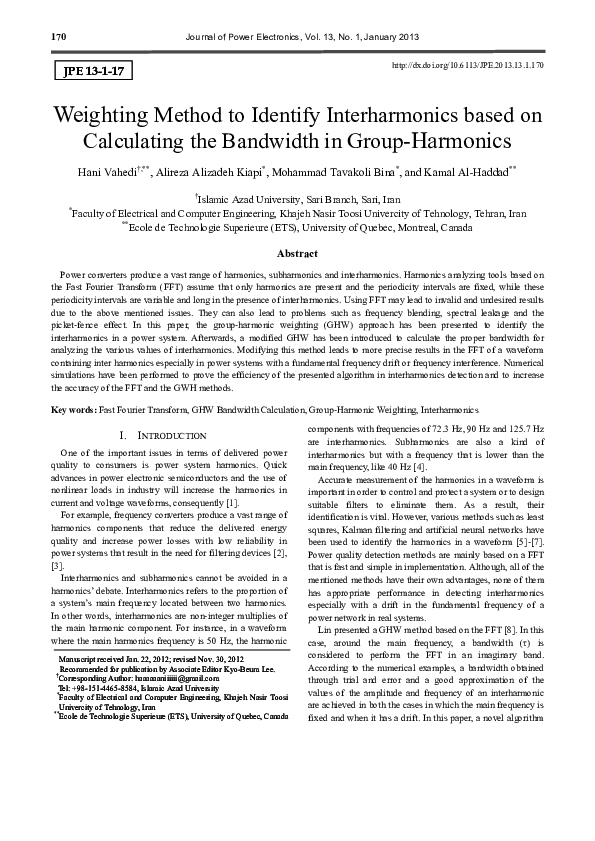 (PDF) A Weighting Method to Identify Interharmonics Based On Calculating the Bandwidth in Group ...