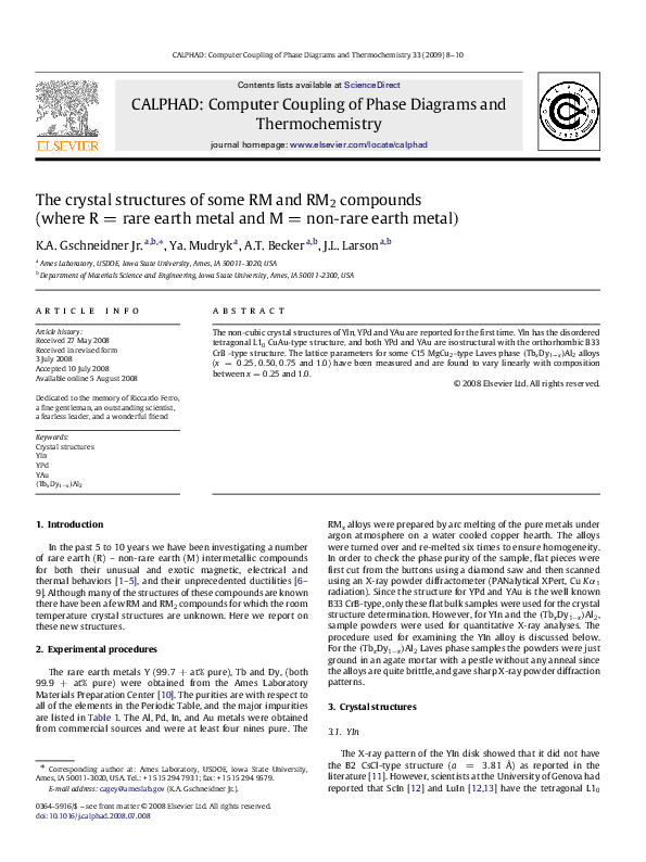 (PDF) The crystal structures of some RM and RM2 compounds (where R=rare ...