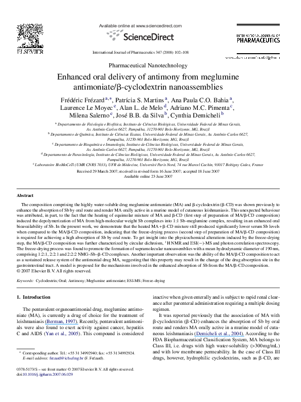 (PDF) Enhanced oral delivery of antimony from meglumine antimoniate ...