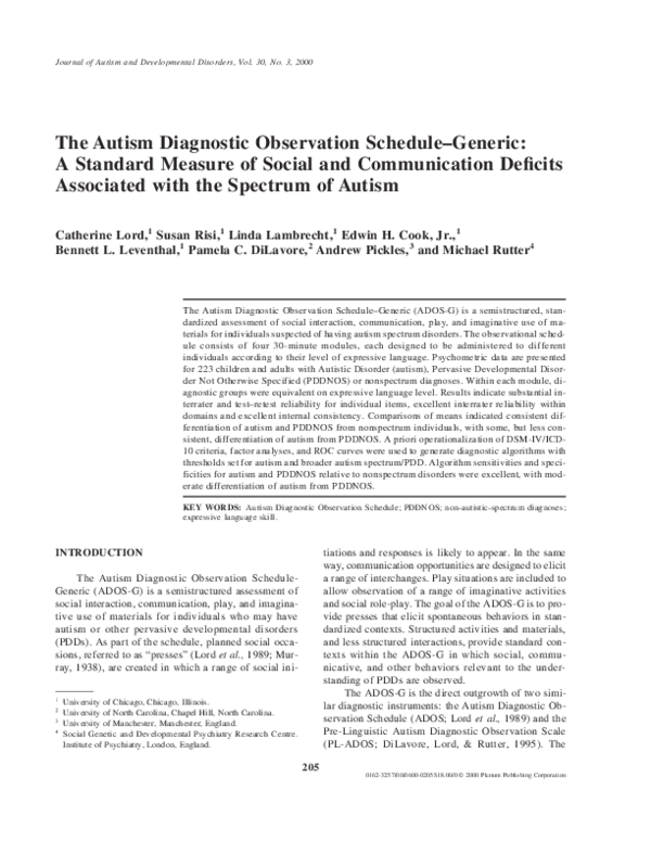 (PDF) The autism diagnostic observation schedule-generic: a standard ...