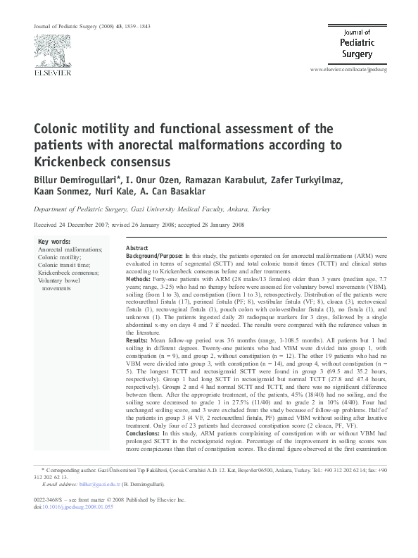 (PDF) Colonic motility and functional assessment of the patients with ...