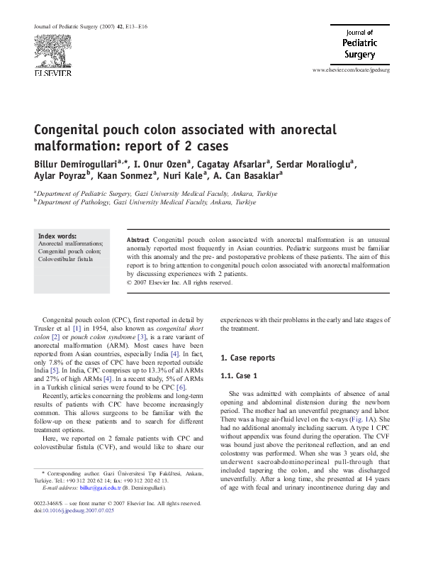(PDF) Congenital pouch colon associated with anorectal malformation ...