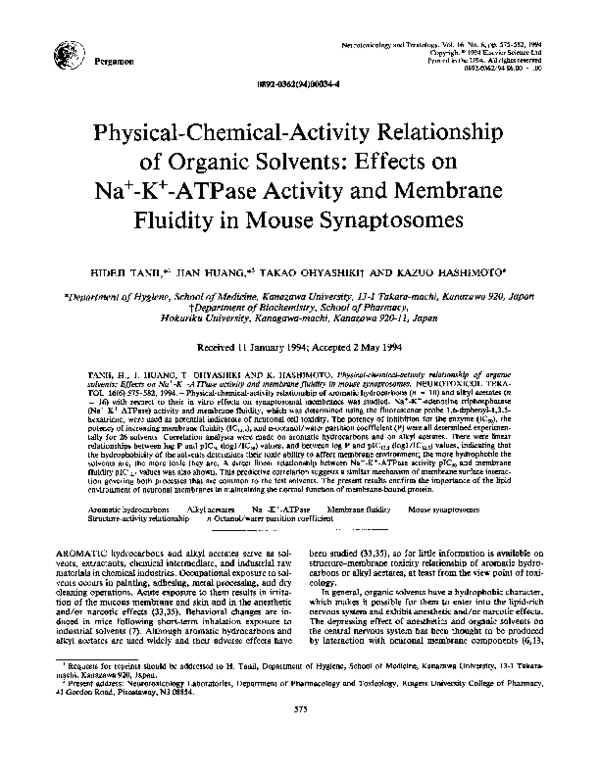 (PDF) Physical-chemical-activity relationship of organic solvents: Effects on Na+-K+-ATPase ...