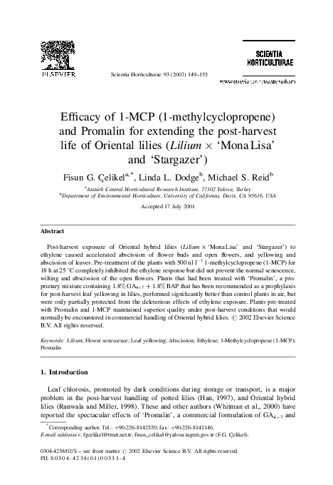 (PDF) Efficacy of 1-MCP (1-methylcyclopropene) and Promalin for extending the post-harvest life ...
