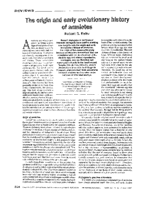 (PDF) The origin and early evolutionary history of amniotes