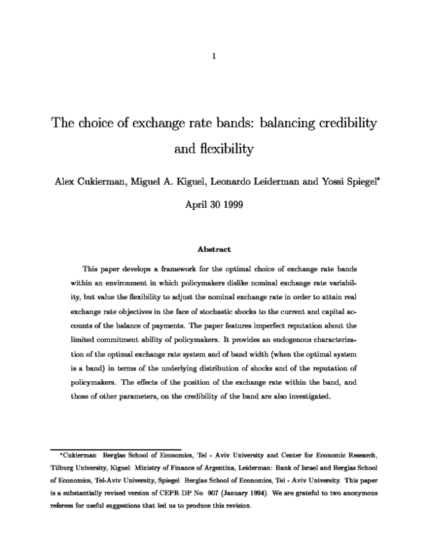 (PDF) The choice of exchange rate bands: balancing credibility and ...