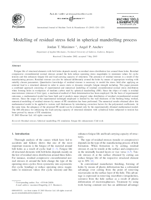 (PDF) Modelling of residual stress field in spherical mandrelling process