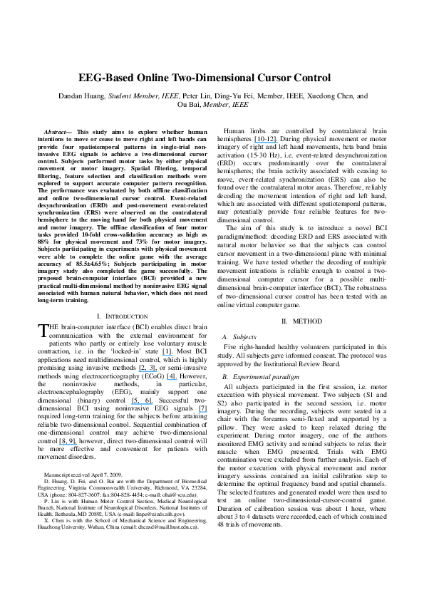 (PDF) EEG-based online two-dimensional cursor control