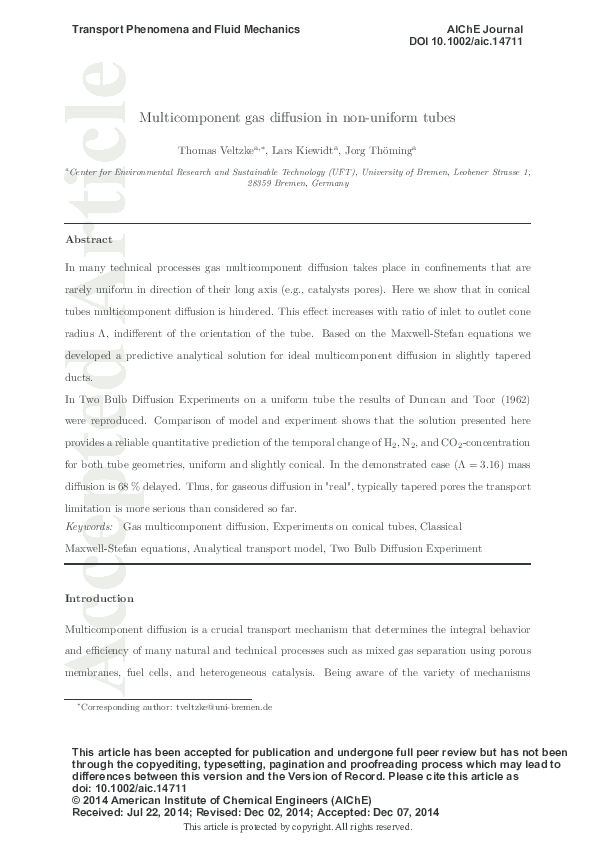 (PDF) Multicomponent gas diffusion in nonuniform tubes