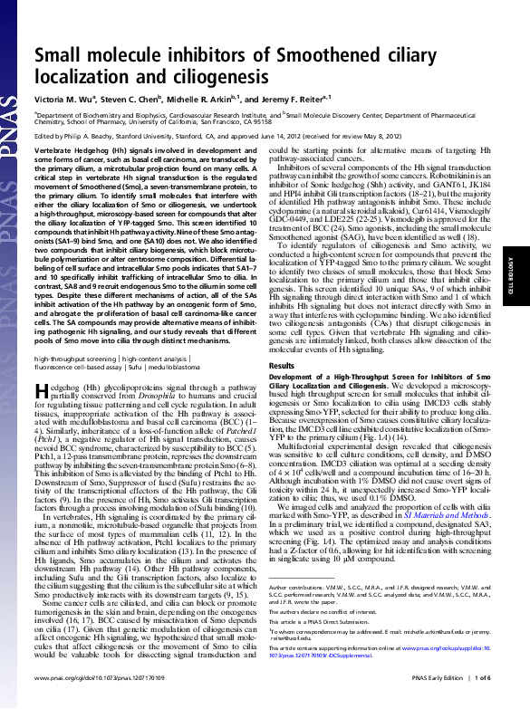 (PDF) Small molecule inhibitors of Smoothened ciliary localization and ...