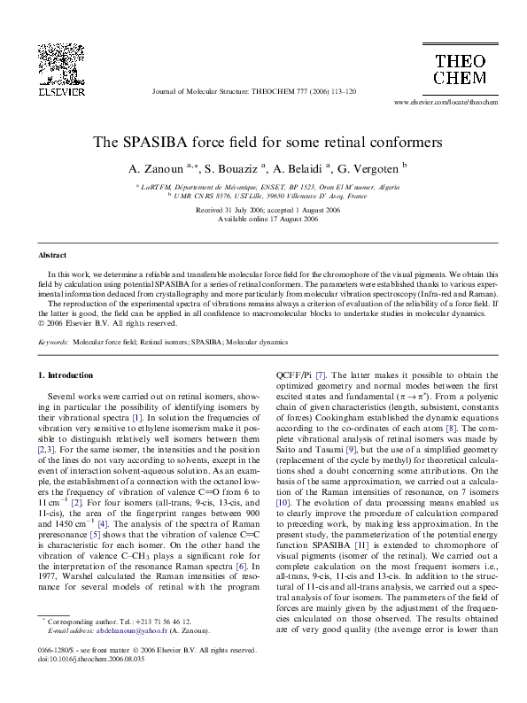 (PDF) The SPASIBA force field for some retinal conformers