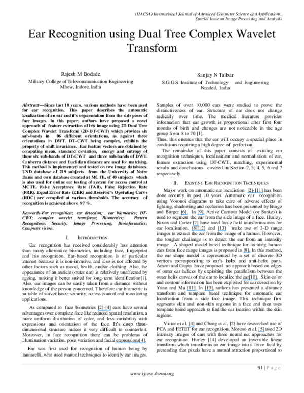 Pdf Ear Recognition Using Dual Tree Complex Wavelet Transform Sanjay Talbar