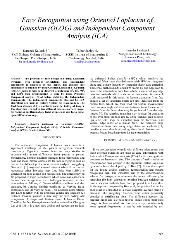 (PDF) Face recognition using Oriented Laplacian of Gaussian (OLOG) and Independent Component ...