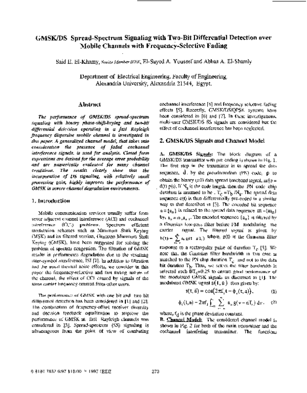 Pdf Gmsk Ds Spread Spectrum Signaling With Two Bit Differential