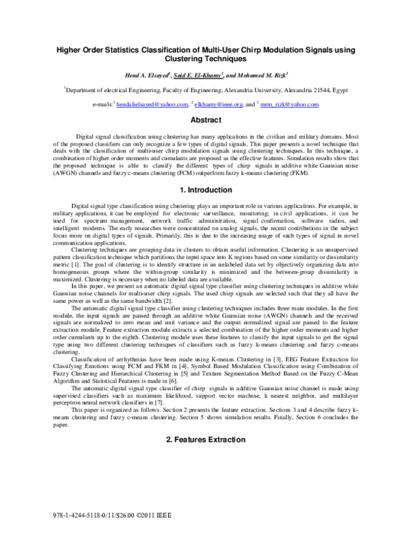 Pdf Higher Order Statistics Classification Of Multi User Chirp