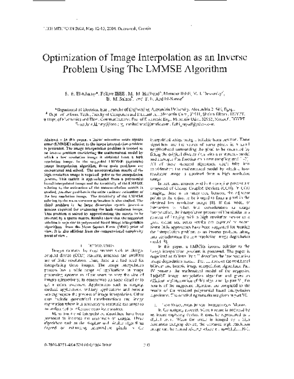 Pdf Optimization Of Image Interpolation As An Inverse Problem Using The Lmmse Algorithm Said