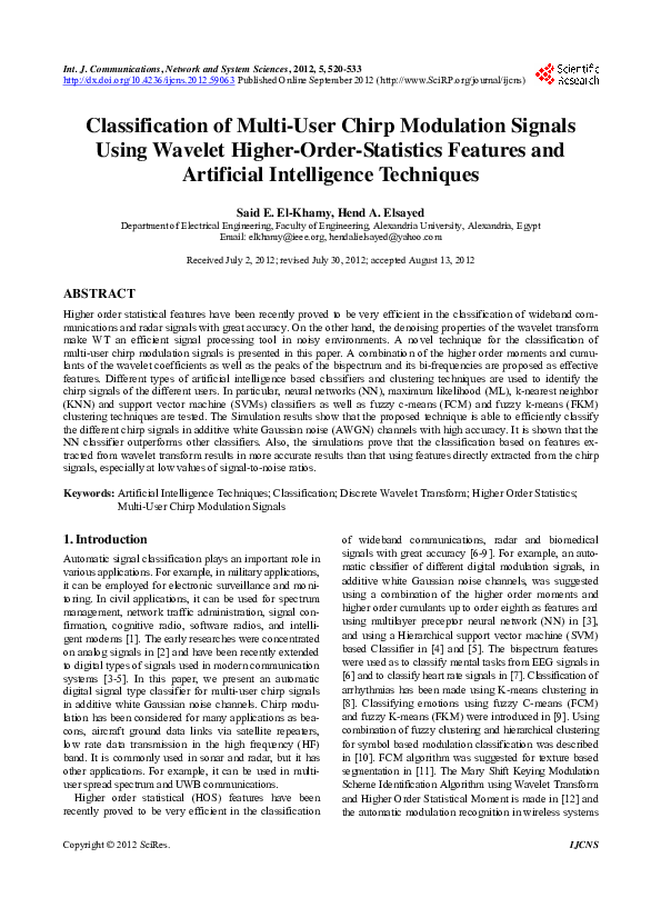 Pdf Classification Of Multi User Chirp Modulation Signals Using