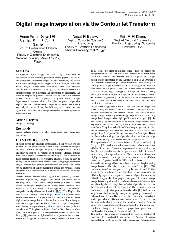 (PDF) Digital Image Interpolation via the Contourlet Transform
